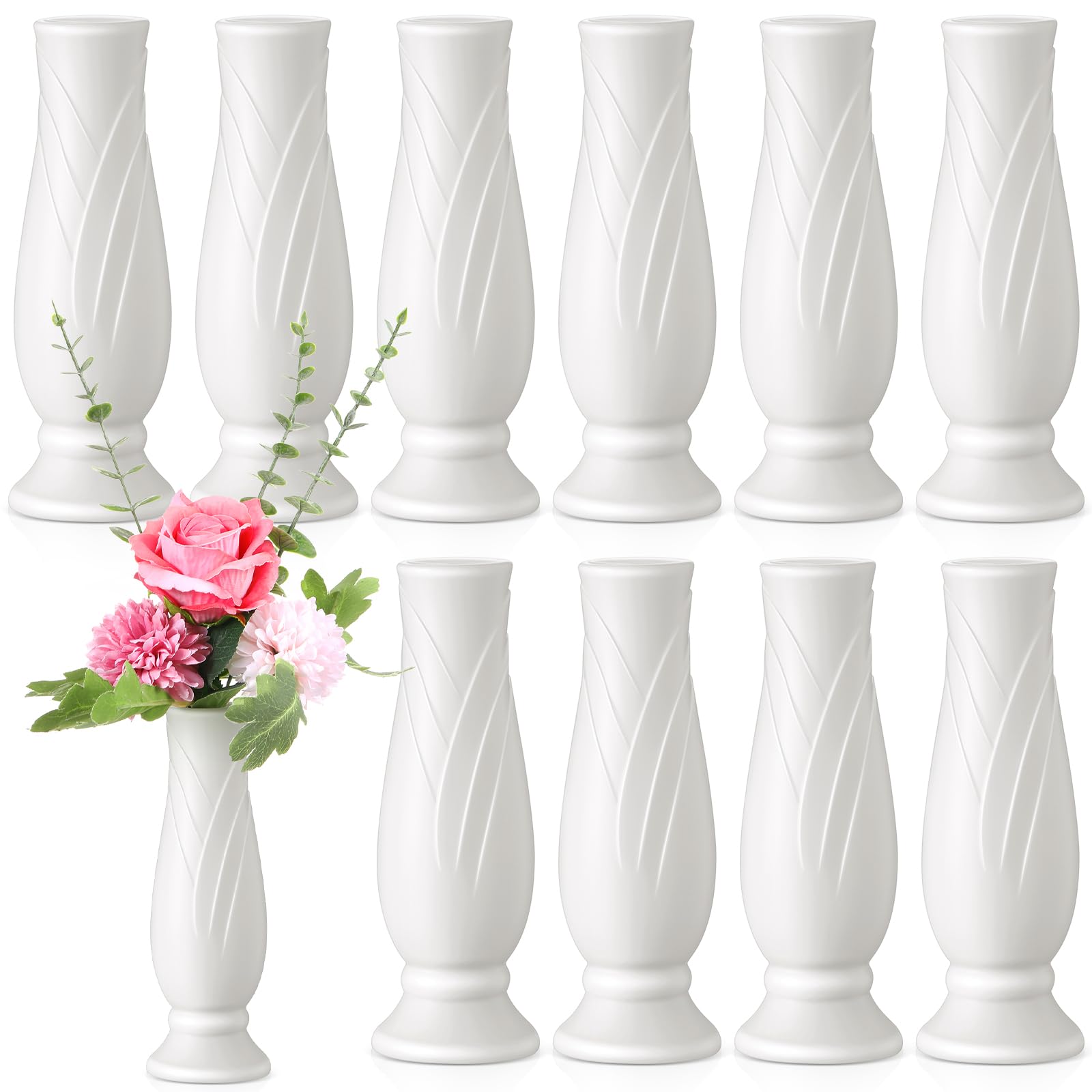 Didaey 10 Pack Composite Plastic Flower Vases Bulk White Small Tall ...
