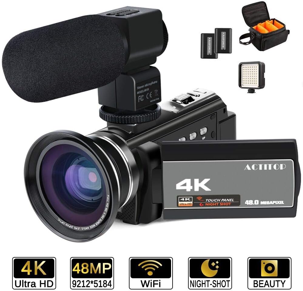 4K Camcorder, ACTITOP Video Camera 48mp Full HD 1080p WIFI IR Night ...