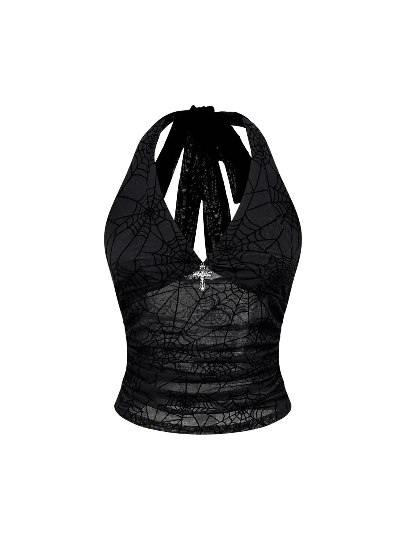 Verdusa Women's Gothic Spiderweb Halter Top Mesh Sheer Backless Fitted ...