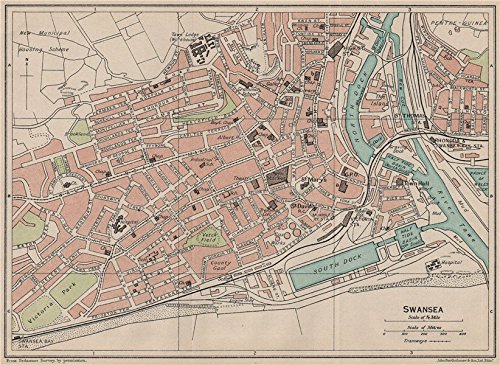 SWANSEA. Vintage town city map plan. Wales - 1922 - old antique vintage ...