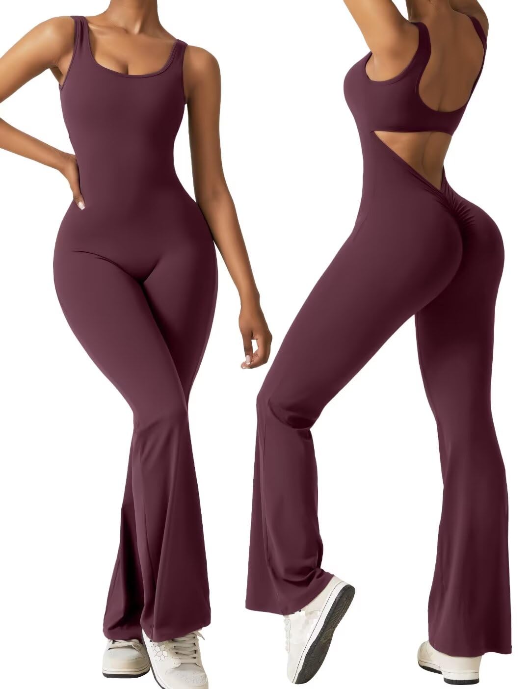 Vertvie Sleeveless Flare Jumpsuits for Women Sexy Backless Bodycon V ...