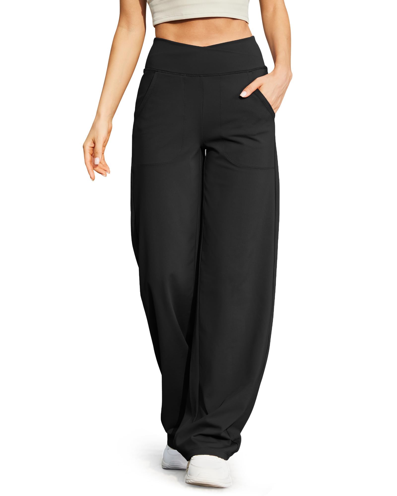 G4Free Petite Wide Leg Pants for Women Flare Dress Pants with Pockets ...