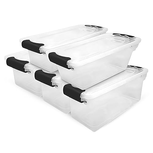 HOMZ 5-Pack Latching Lid, Clear Plastic Storage Organizer Bins, 7.5 ...