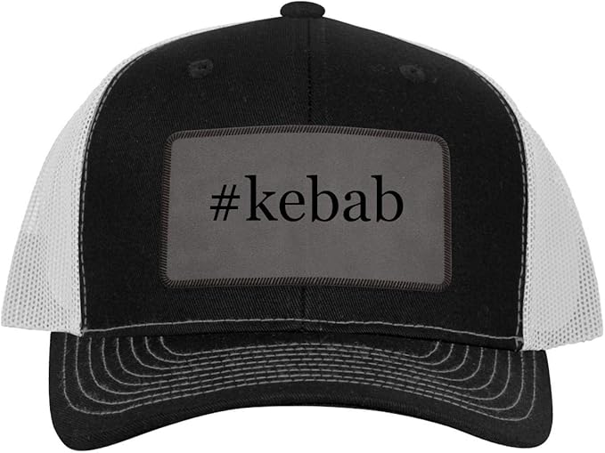 #Kebab - Leather Hashtag Grey Patch Engraved Trucker Hat, Black-White ...