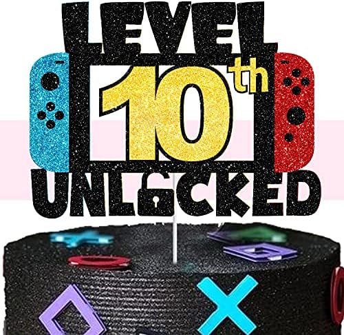 Glitter Level 10th Cake Topper - Video Game Themed Party Happy boy girl ...