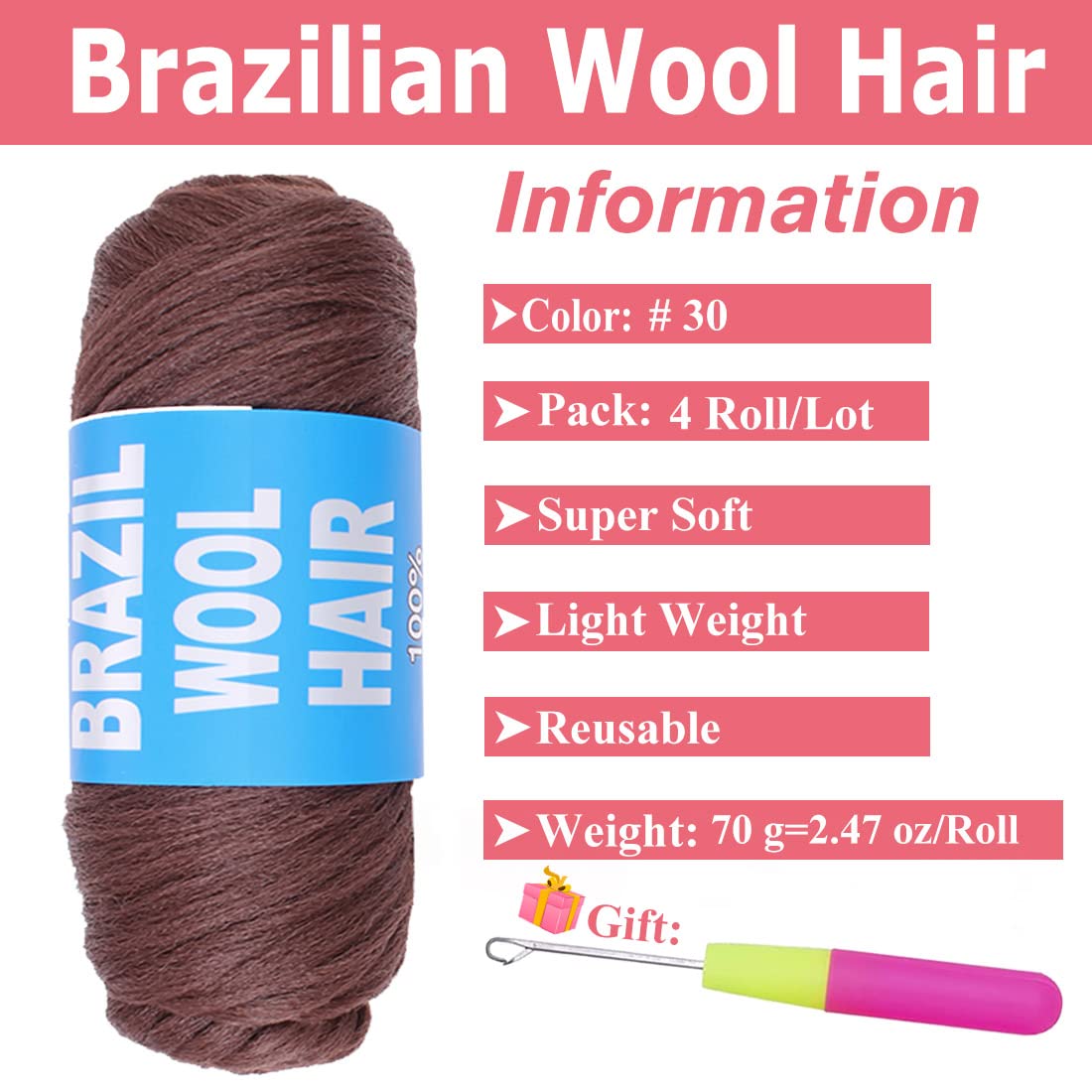 Mua COOKOO 4 Roll Brazilian Wool Hair Acrylic Yarn for Hair Crochet ...