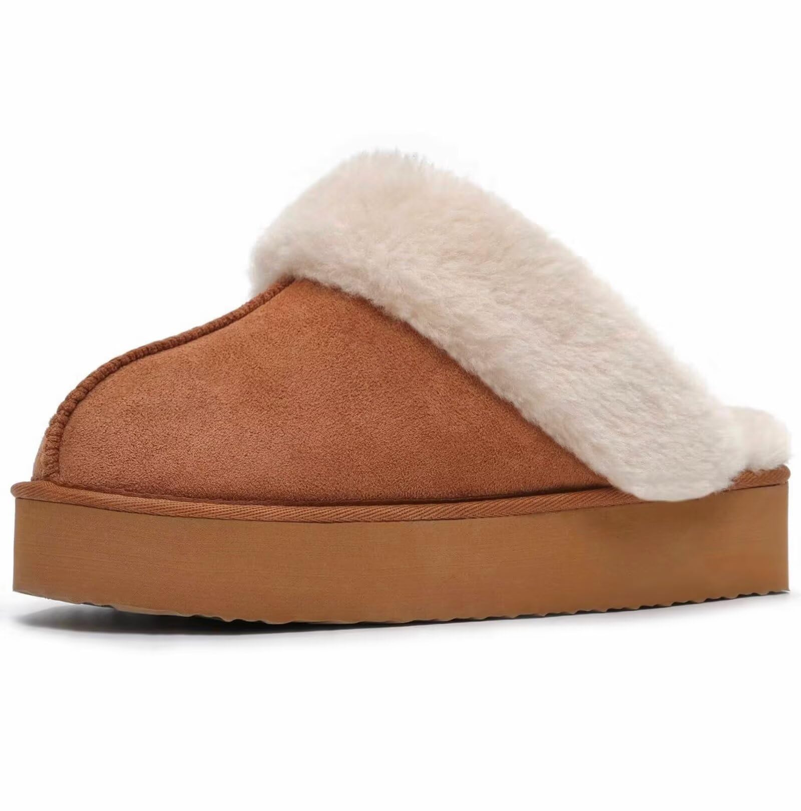 LBF Fuzzy Platform Slippers for Women Super Soft Fur Slippers Cozy Warm ...