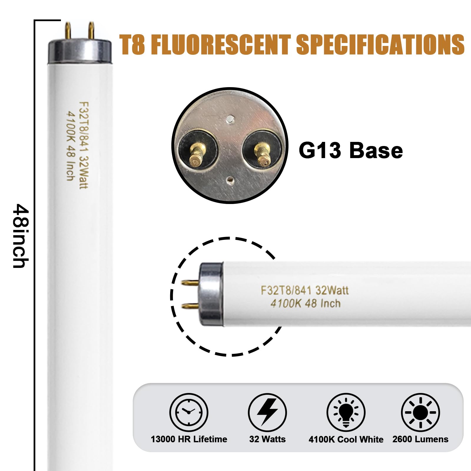 Konideke 23 Pack F32T8/841 32W 48 Inch T8 Fluorescent Tube Light Bulb 4100K Cool White Light ...