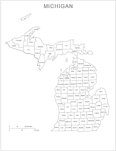 Amazon.com: Map - Labeled County Map of Michigan Vivid Imagery ...