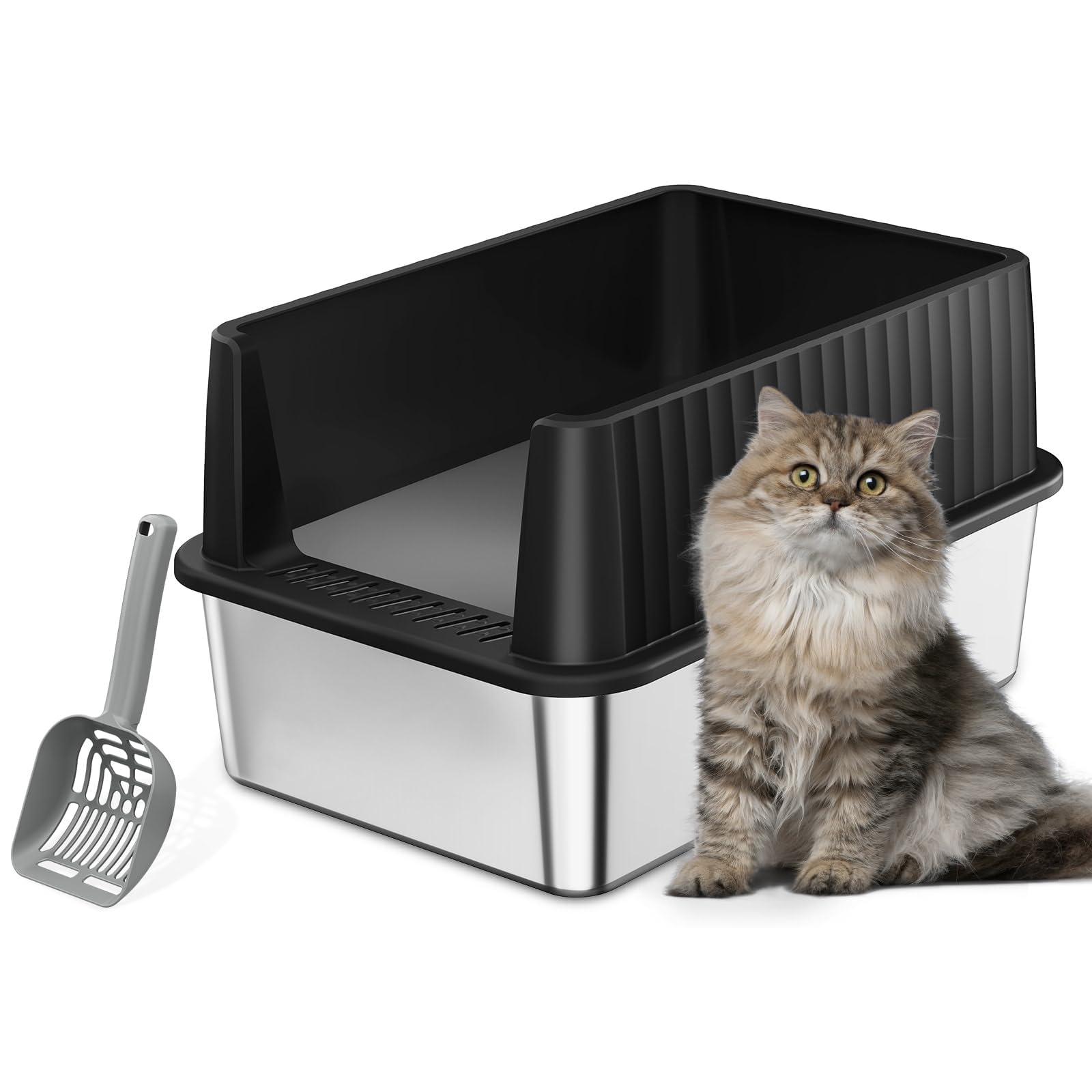 Stainless Steel Cat Litter Box - Metal High Sided Cat Litter Pan ...