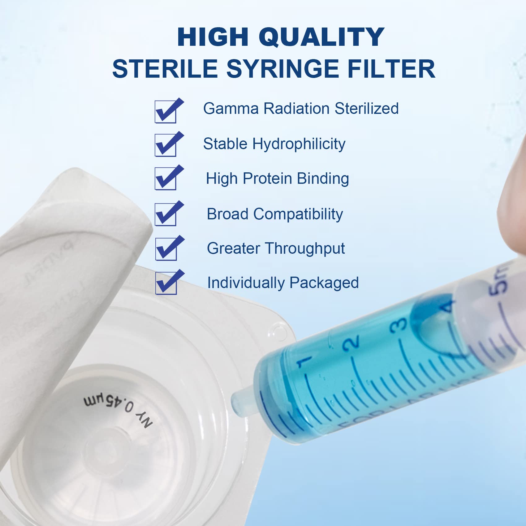 Sterile Syringe Filter Nylon Hydrophilic Filtration 0.22 Um Pore Size ...
