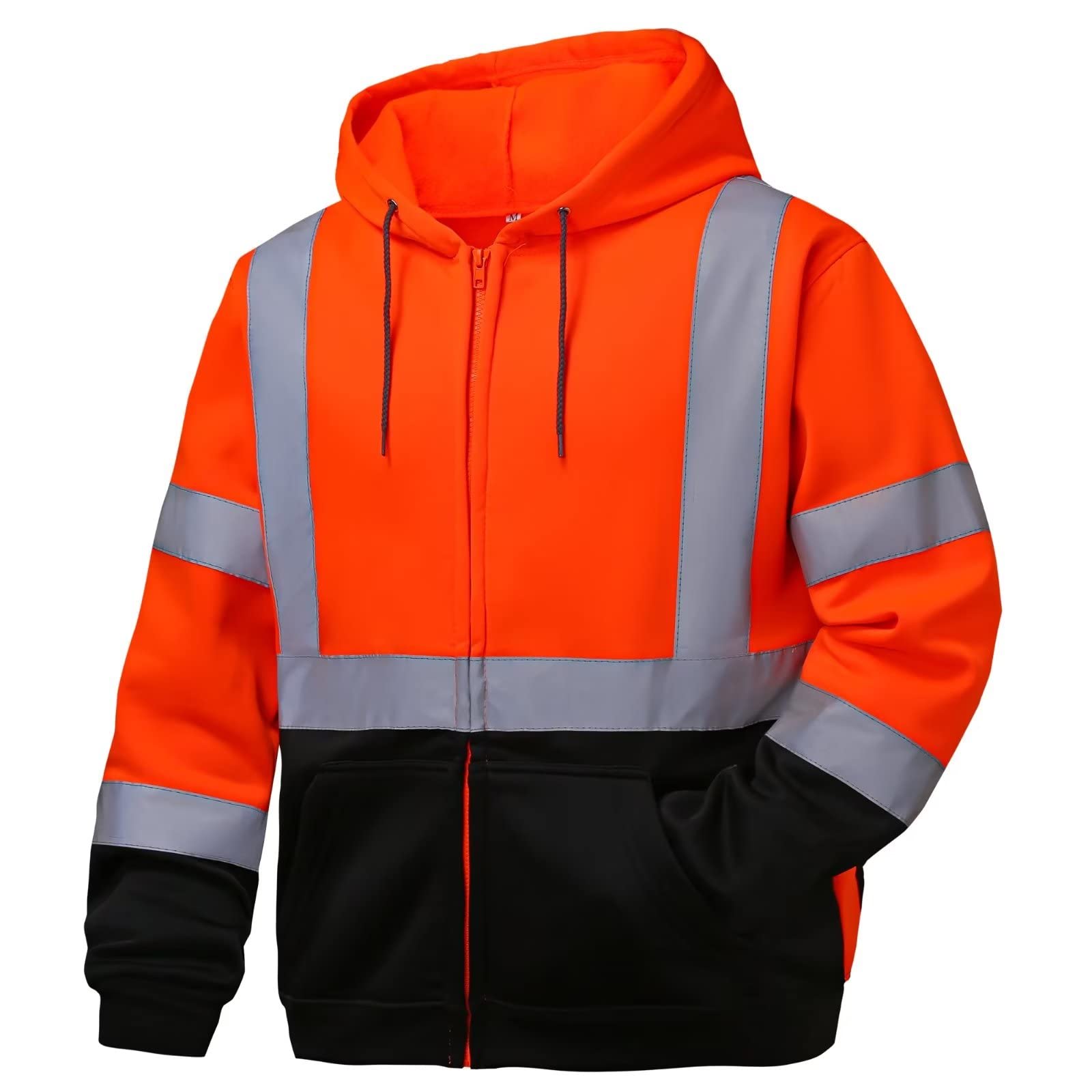 DPSAFETY High visibility Hoodie for Men,Class3 Hi Vis Hoodie with Zipper,Reflective Hoodie Hood ...