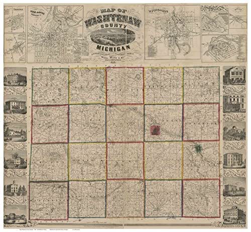 Amazon.com: Washtenaw County Michigan 1856 - Wall Map with Homeowner ...