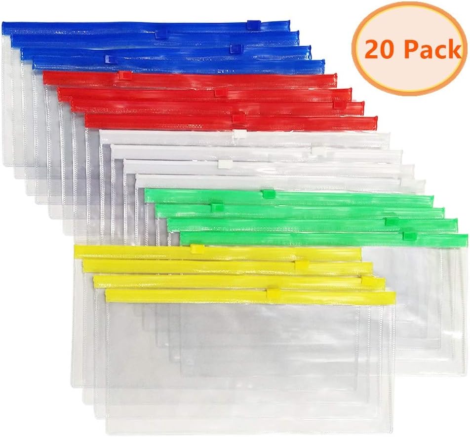 Amazon.com : 20Pcs A6 Poly Zip Plastic Envelopes, 5-Color Check File ...