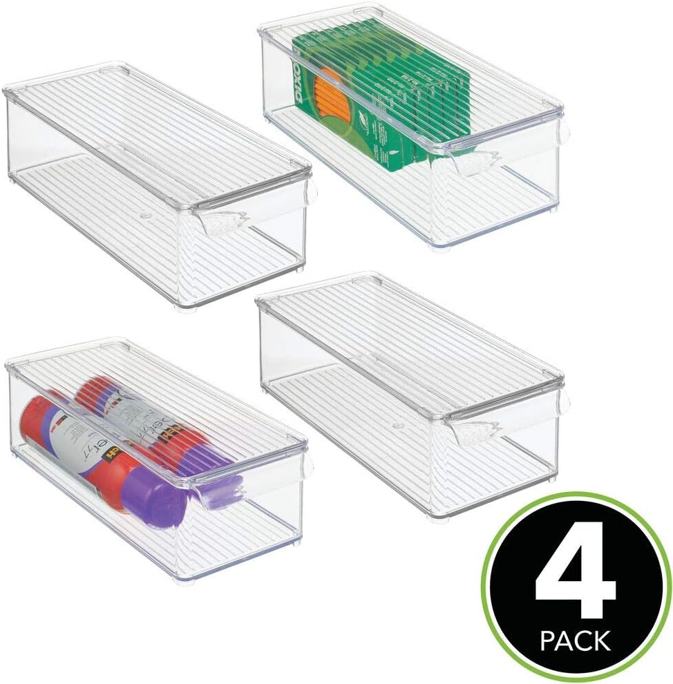 mDesign Set of 4 Storage Boxes with Hinged Lid – Plastic Office Storage ...