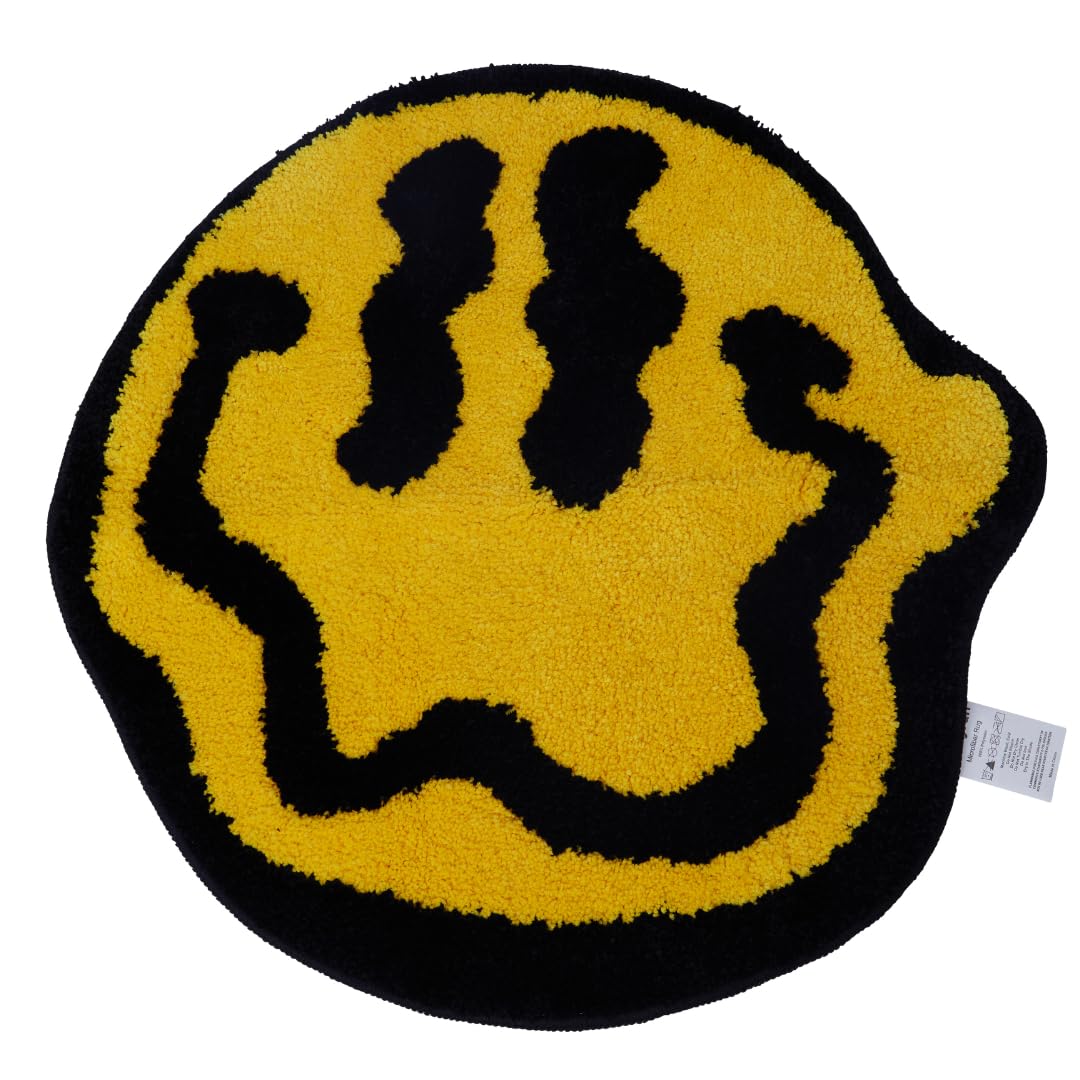 Slothy Fafi Trippy Smiley Face Rug | 32 Inch Yellow Retro Non-Slip Rug ...