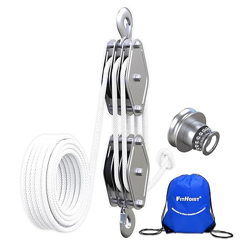 FITHOIST Block and Tackle 1100 lbs, 2200 LBS Breaking Strength Heavy ...