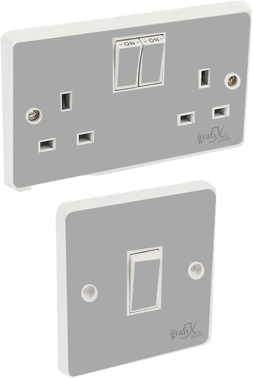 Silver Gloss Light Switch & Double Socket Sticker Vinyl / Skin cover ...
