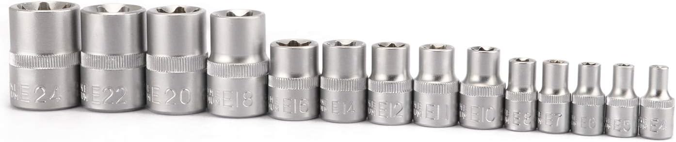 CASOMAN 14 Pieces Female E-TORX Star Socket Set with Rail, Female ...