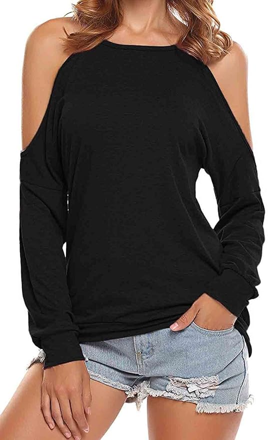 LuckyMore Damen Casual Neckholder Langarm Schulterfrei Tops Shirts Lose ...