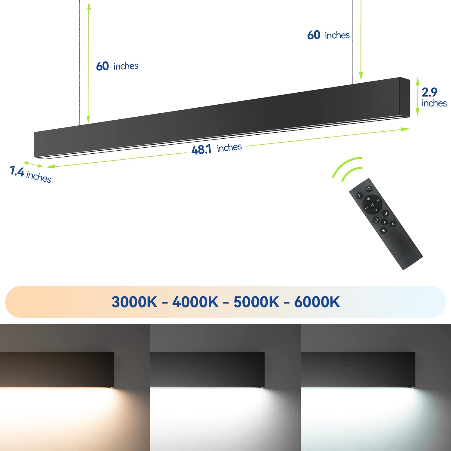 Monios-L LED Linear Light With Remote Control, 4FT Stepless Dimmable ...