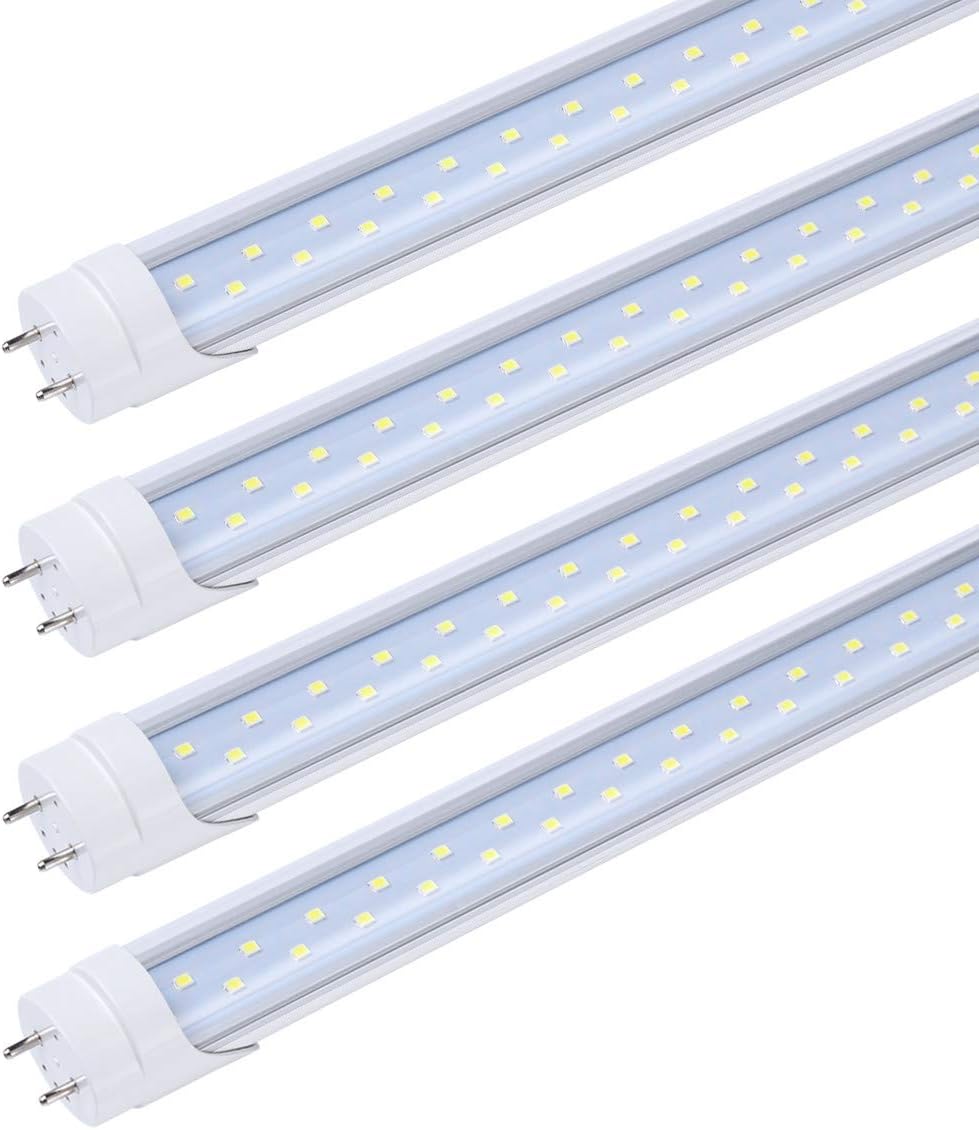 T8 4FT LED Light Tube, 48" Dual-Row LED Fluorescent Bulbs，28W 5000K ...