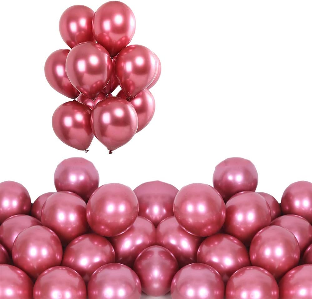 Metallic Pink Balloons for Party 100 pcs 5 inch Thick Latex Chrome ...