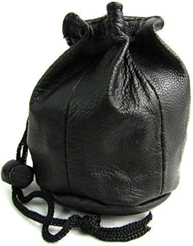 Unisex Drawstring Black Leather Pouch: Amazon.co.uk: Luggage