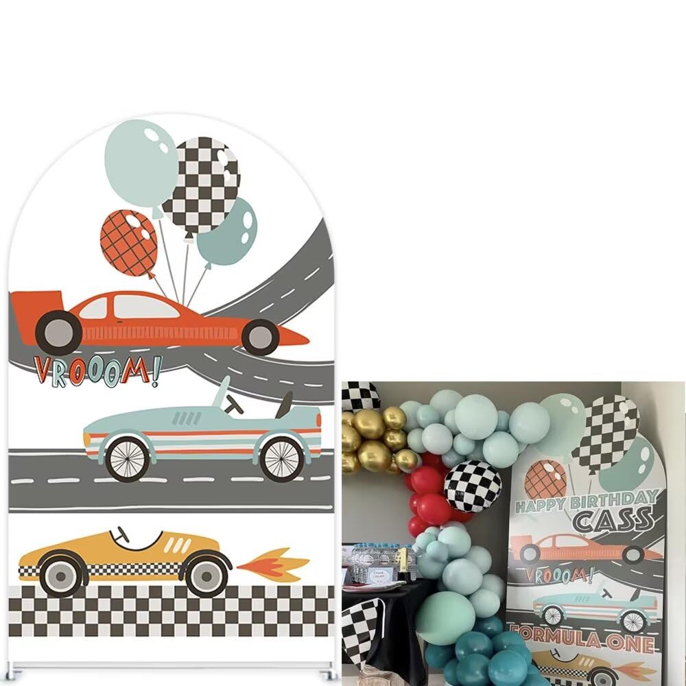 KONPON Race Car Round Top Arched Backdrop Covers for Racing Parties ...