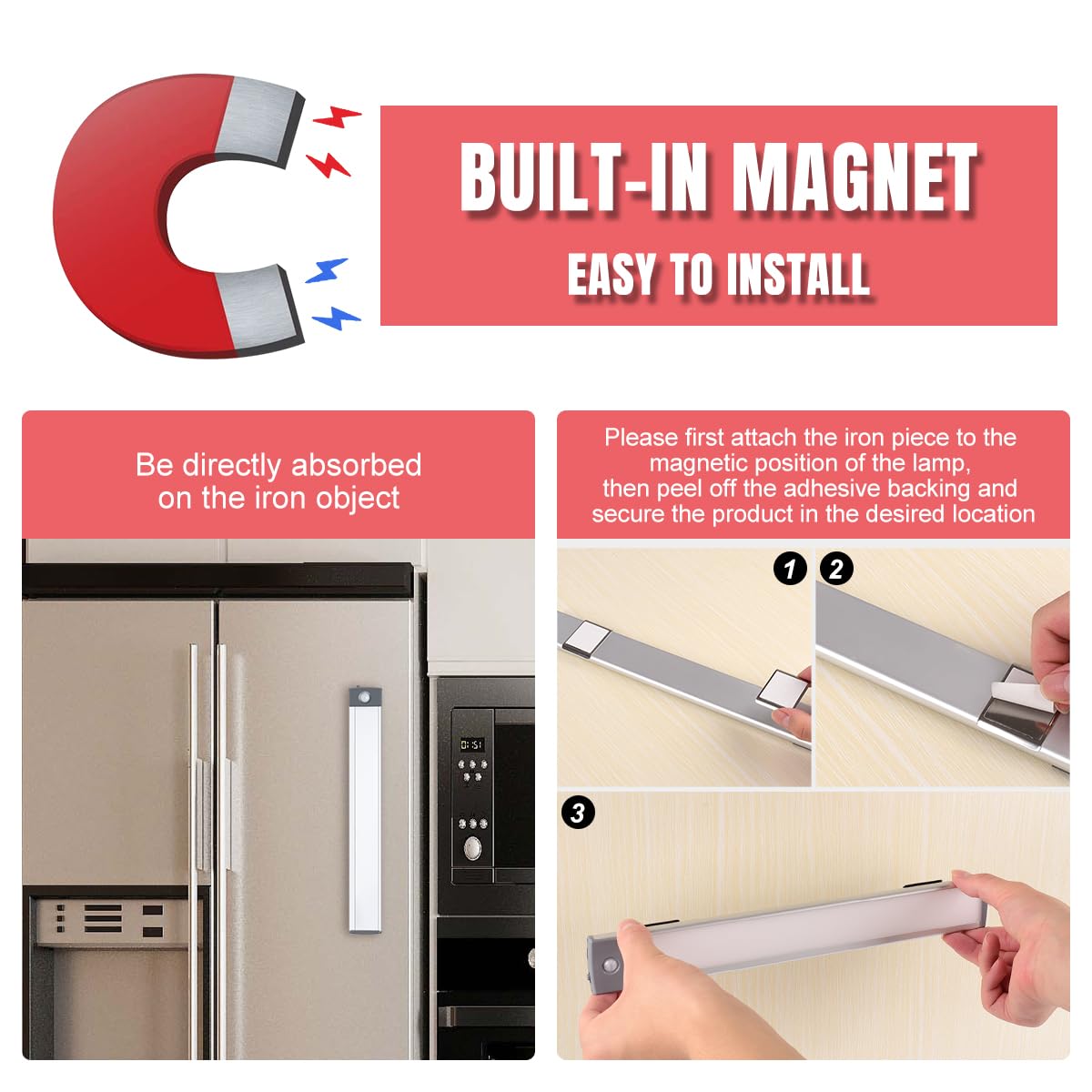 LED Motion Sensor Light,Under Counter Lighting, Wireless USB ...