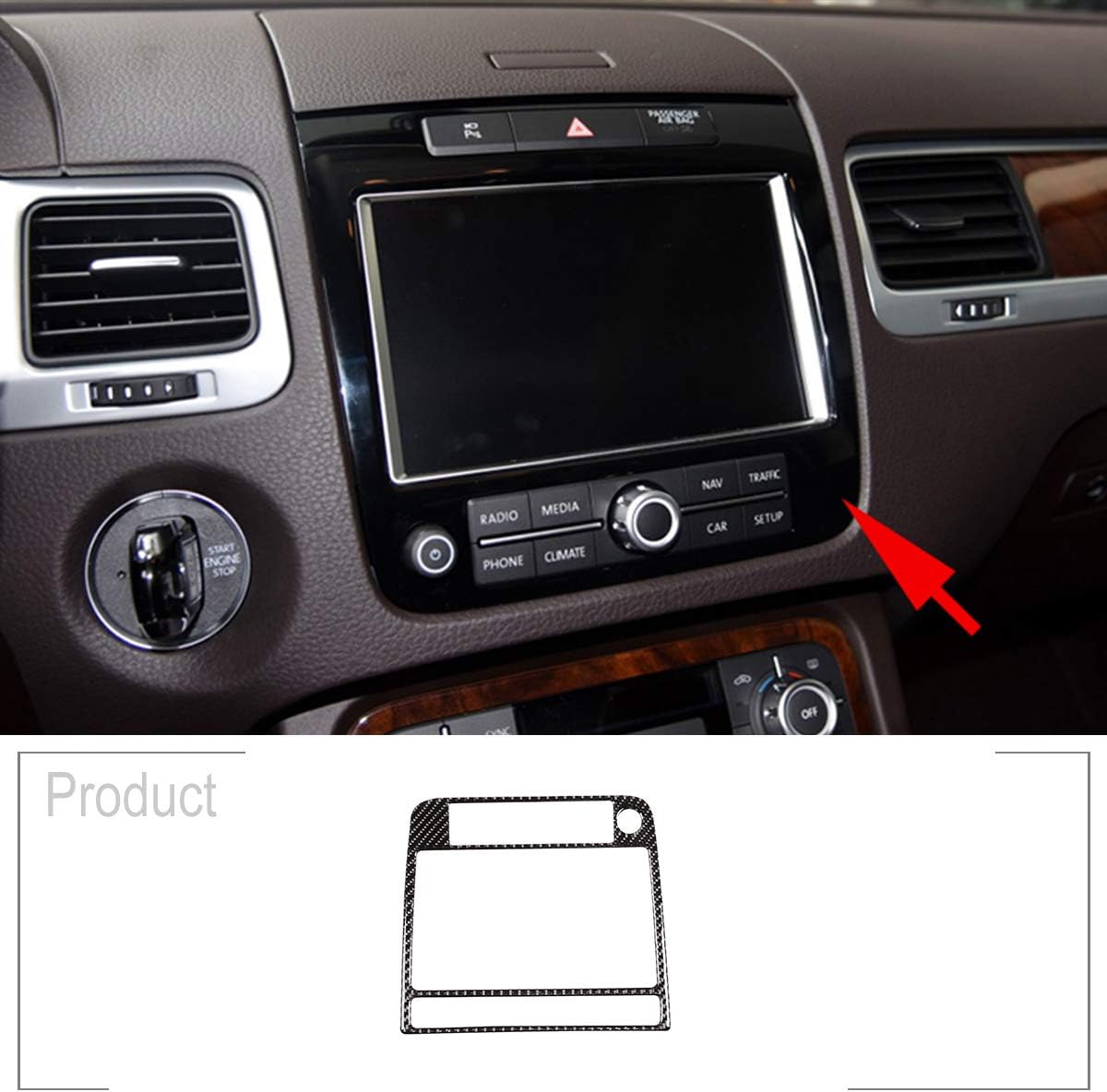 For VW Touareg 16-18 Soft Carbon Fiber Center Console GPS Navigation ...