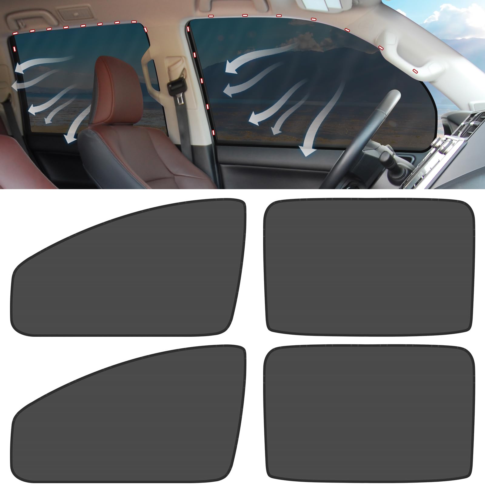 ZATOOTO Car Window Shades, 4 Pack Magnetic Car Side Window Sun Shade ...