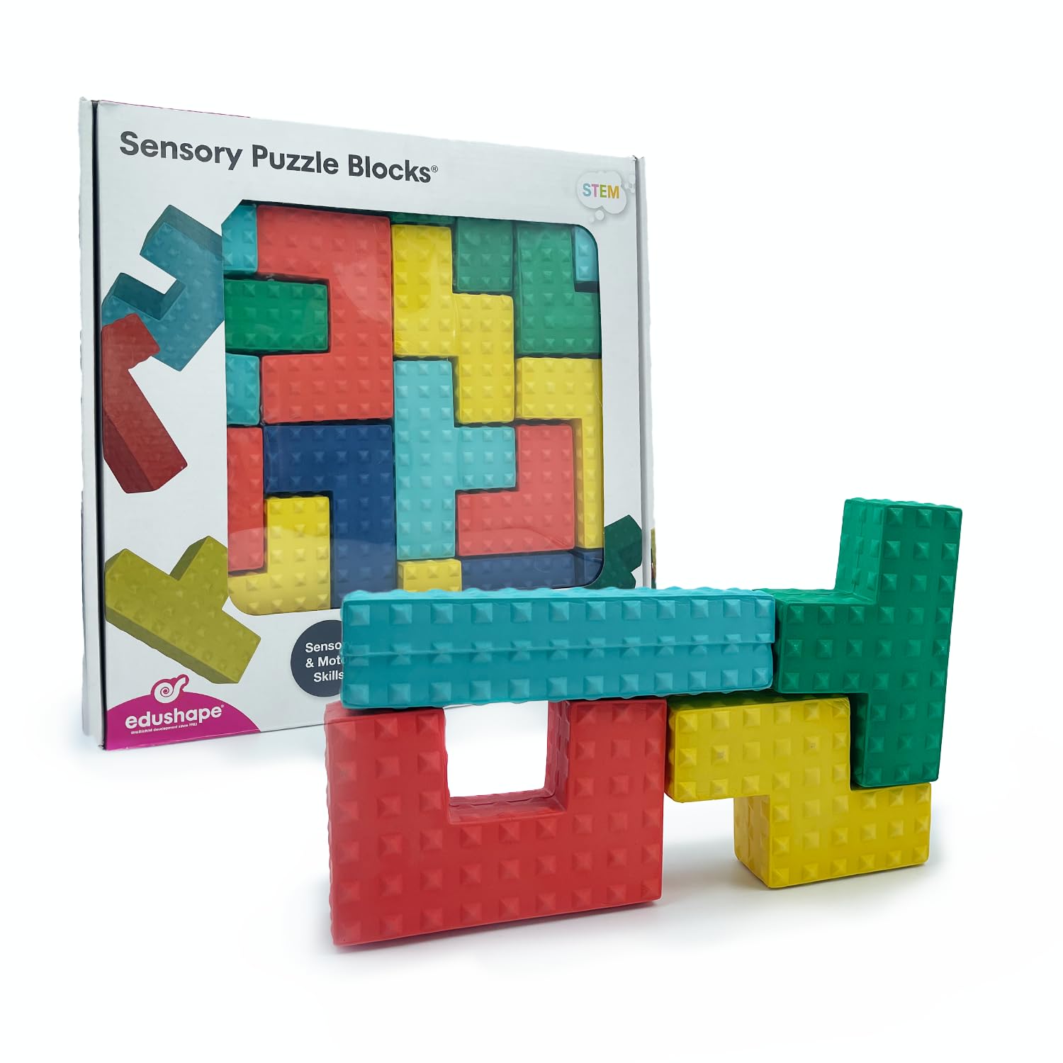 Mua Edushape Sensory Puzzle Blocks - Set of 18 Colorful Textured Interlocking Construction ...