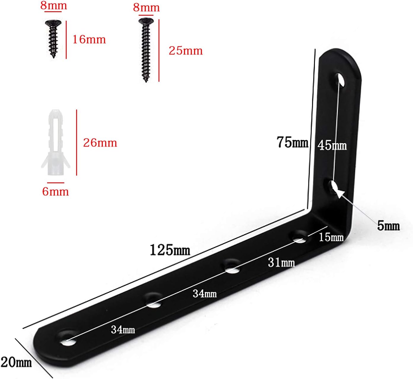 hdauk 4 Pcs Wall Mounted Shelve Brackets, Black Metal Wall Support L ...