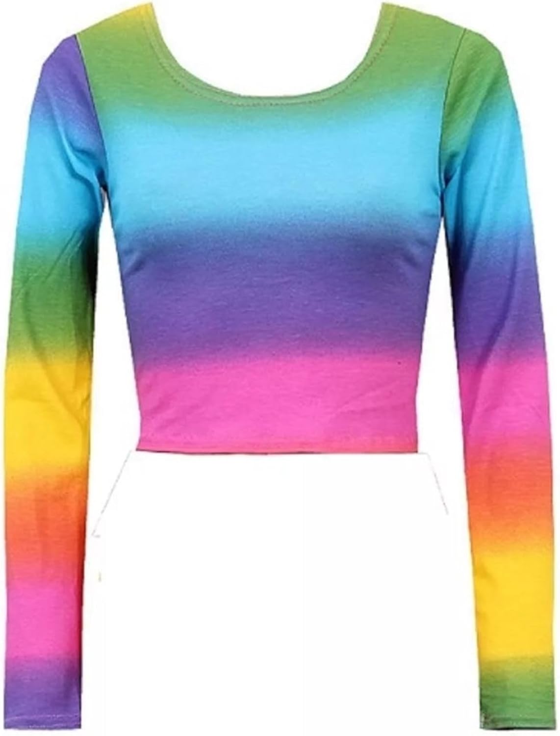 GirlzWalk Women Rainbow Print Plain Long Sleeve Crop Top 4-10 at Amazon ...