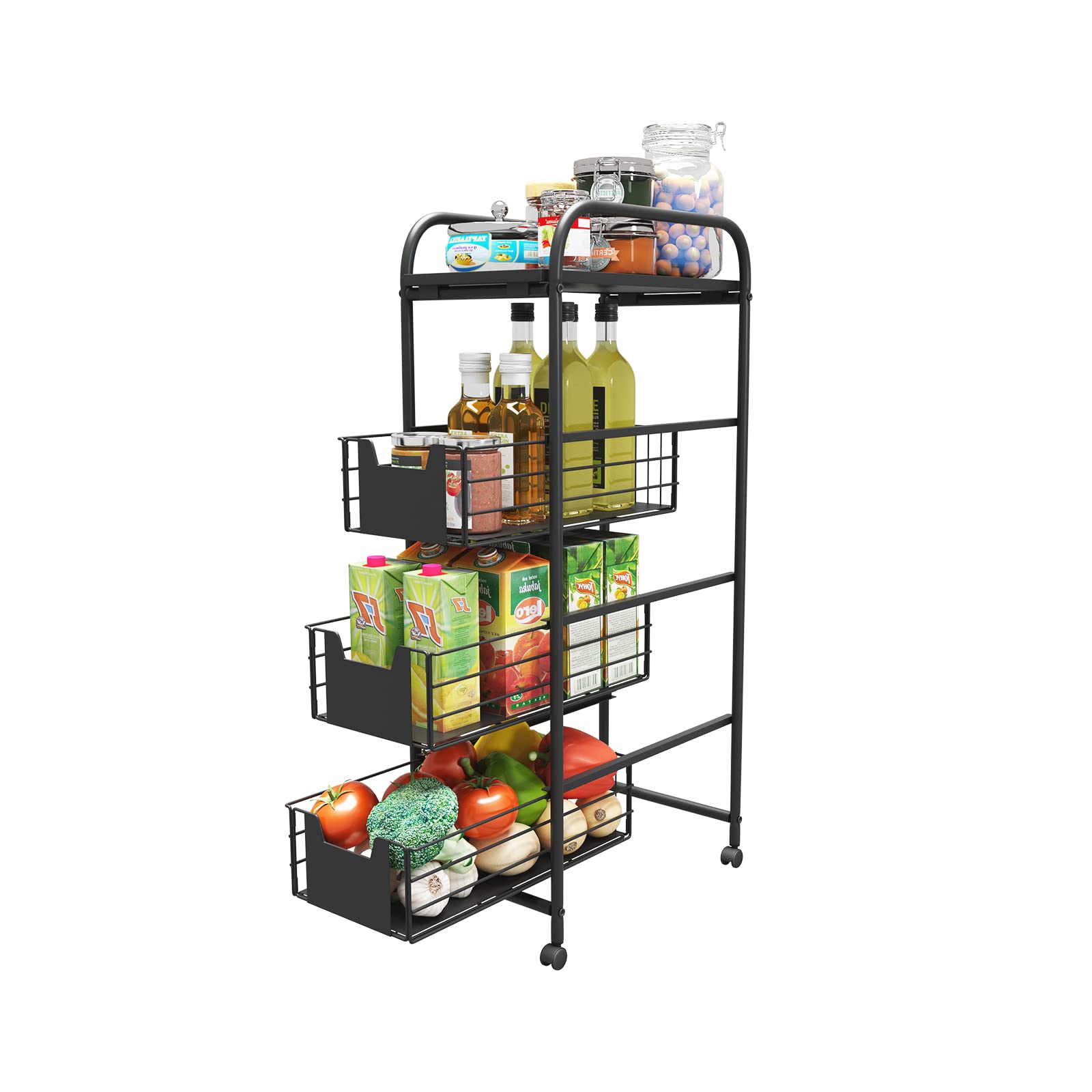 WHIFEA 4 Tier Slim Rolling Cart with Drawers Pull-Out Design Corner ...