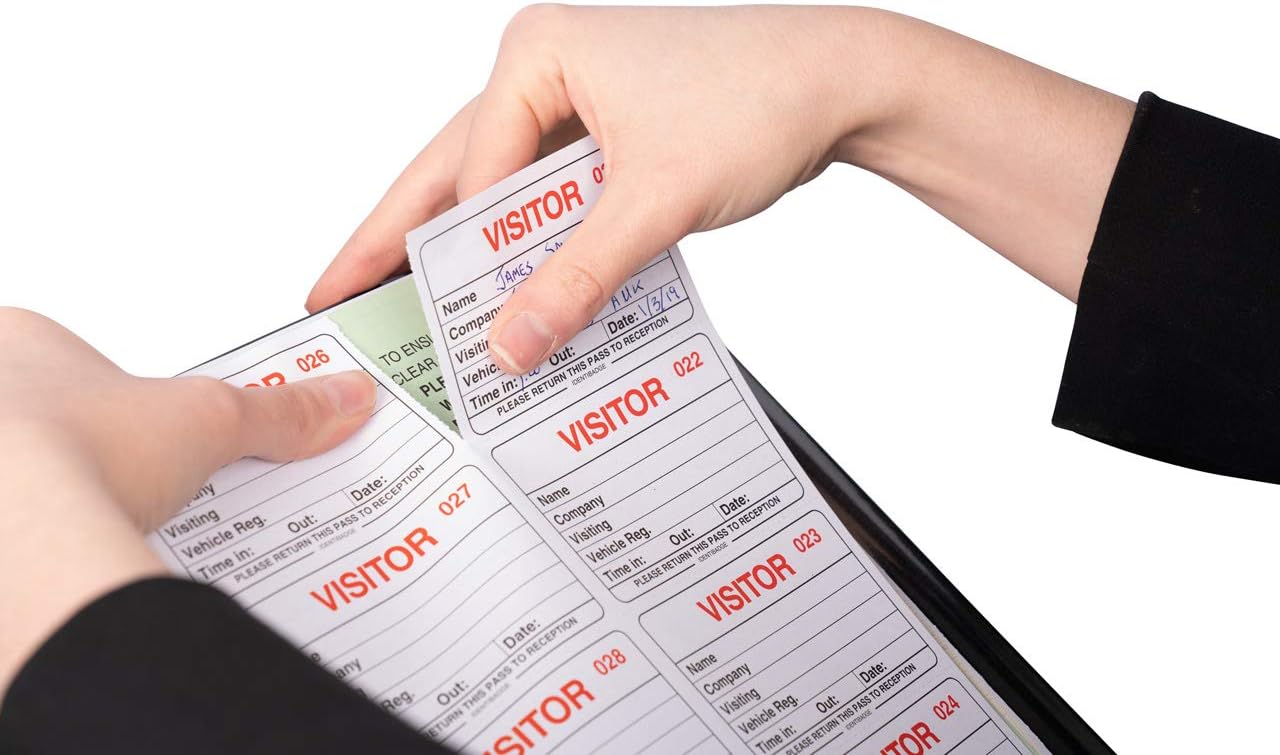 IDENTIBADGE 300 Pass Visitor Book with Binder, 10 Red Security Badges ...