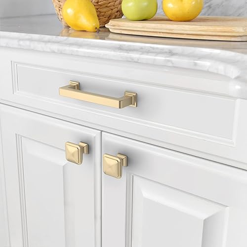 Square Kitchen Cabinet Handles Amerdeco 10 Pack Brushed Brass Square