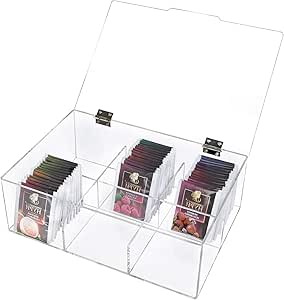 Amazon.com: Acrylic Tea Bag Holder Storage Bin Box with Clear Top Lid,6 ...