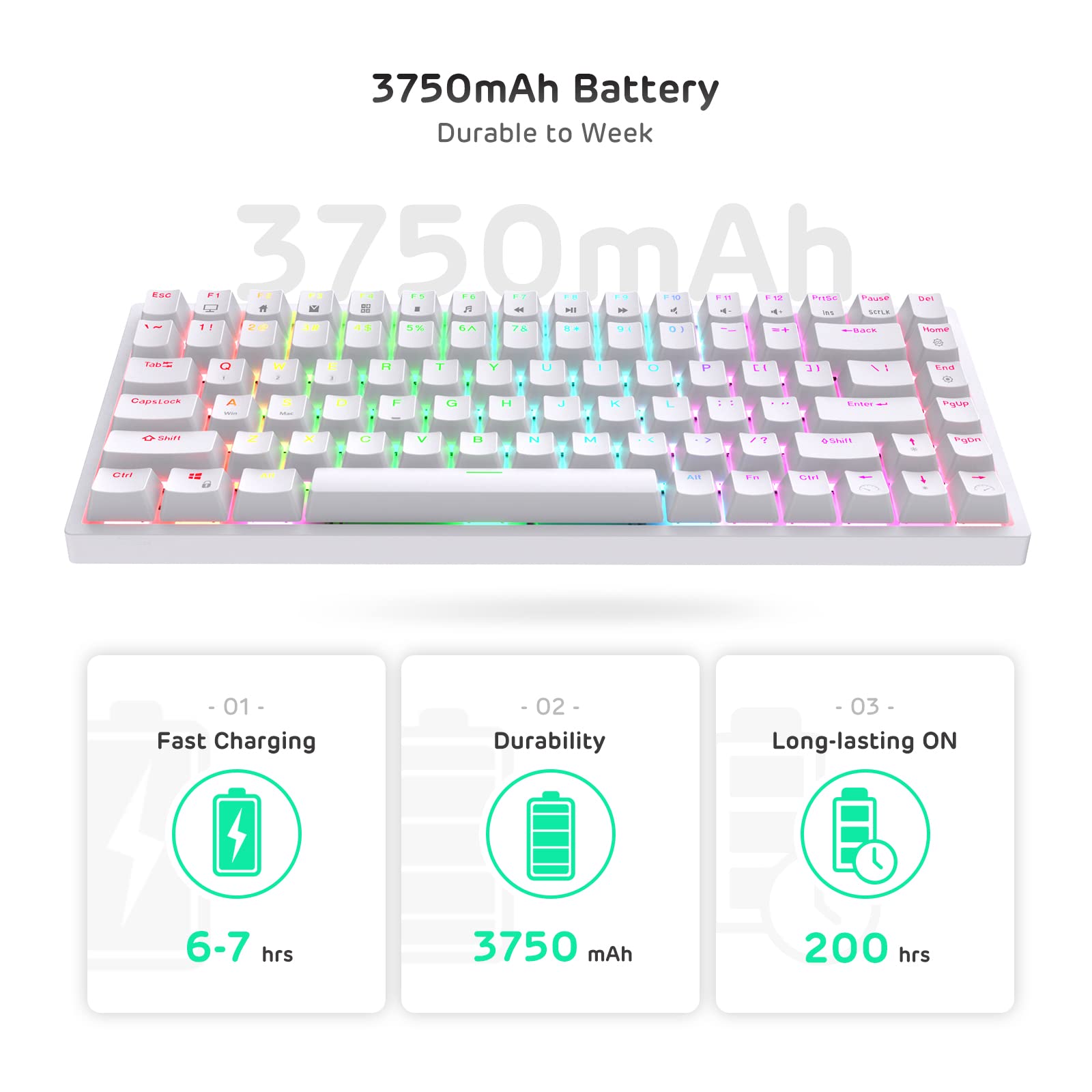 RK ROYAL KLUDGE RK84 Wireless RGB 75% Triple Mode BT5.0/2.4G/USB-C Hot ...