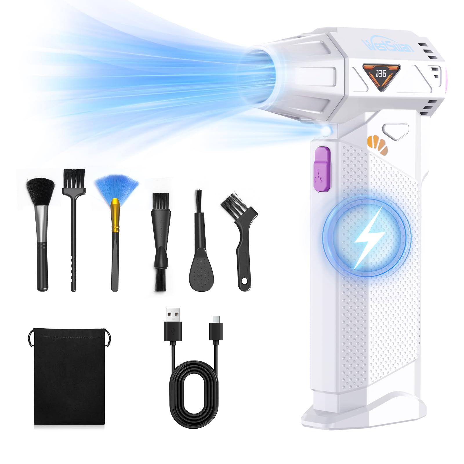 Compressed Air Duster, 210000RPM Mini Electric Air Duster Equipped with ...