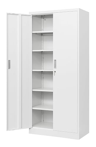 Metal Storage Cabinet, 71”H Locking Storage Cabinet with 5 Adjustable ...