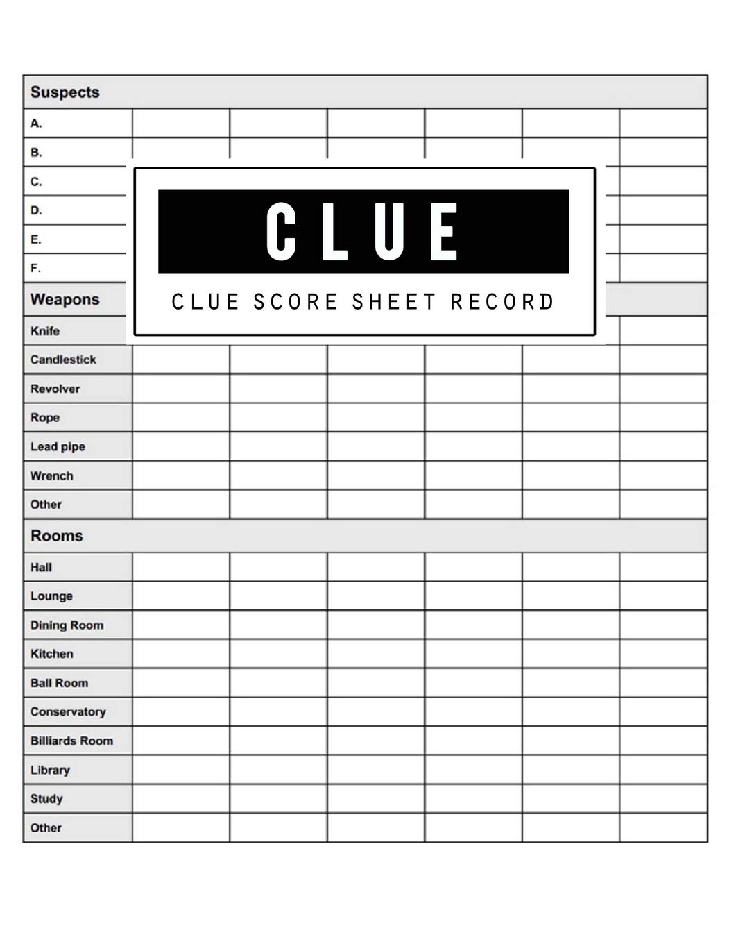 Clue Sheet Printable Clue Sheet Printable