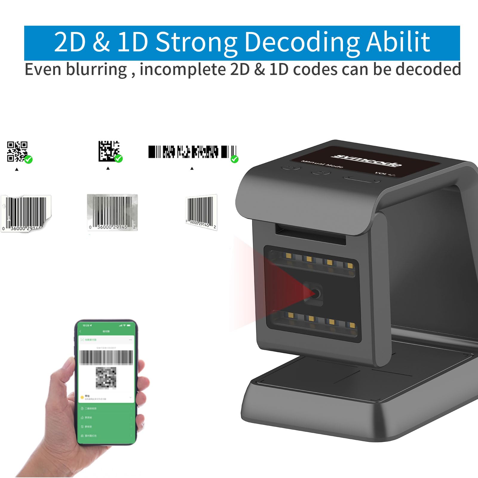 Mua Symcode 1D 2D Hands-Free Barcode Scanner, with Omnidirectional ...
