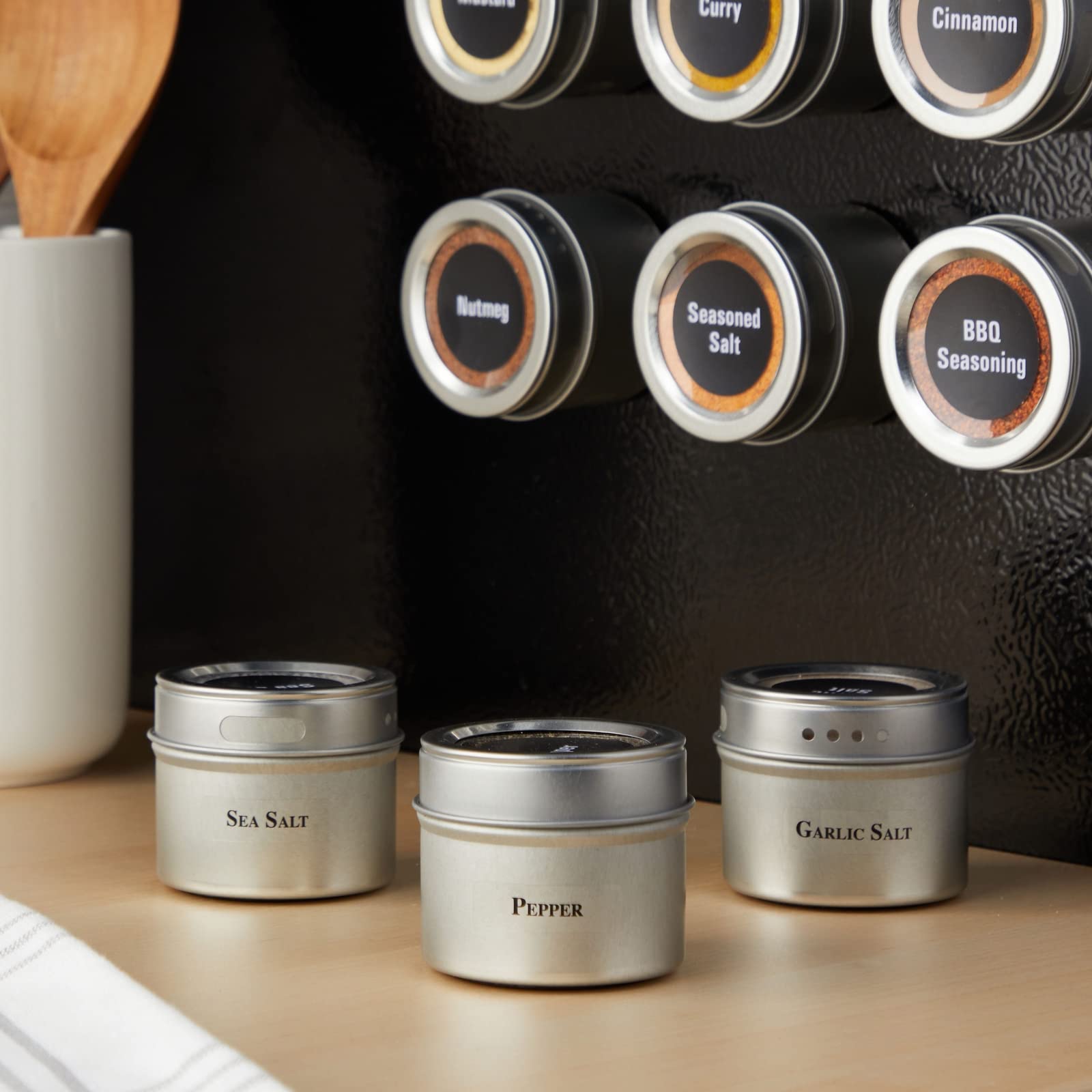 Talented Kitchen Magnetic Spice Jars for Refrigerator - 3oz Metal Spice ...
