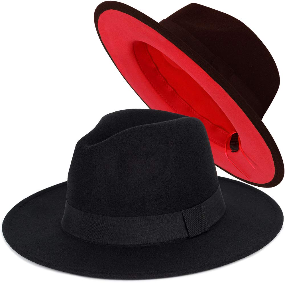 FADACHY Trendy Fedora Hat Wide Brim Panama hat Dress Felt Hat Red ...