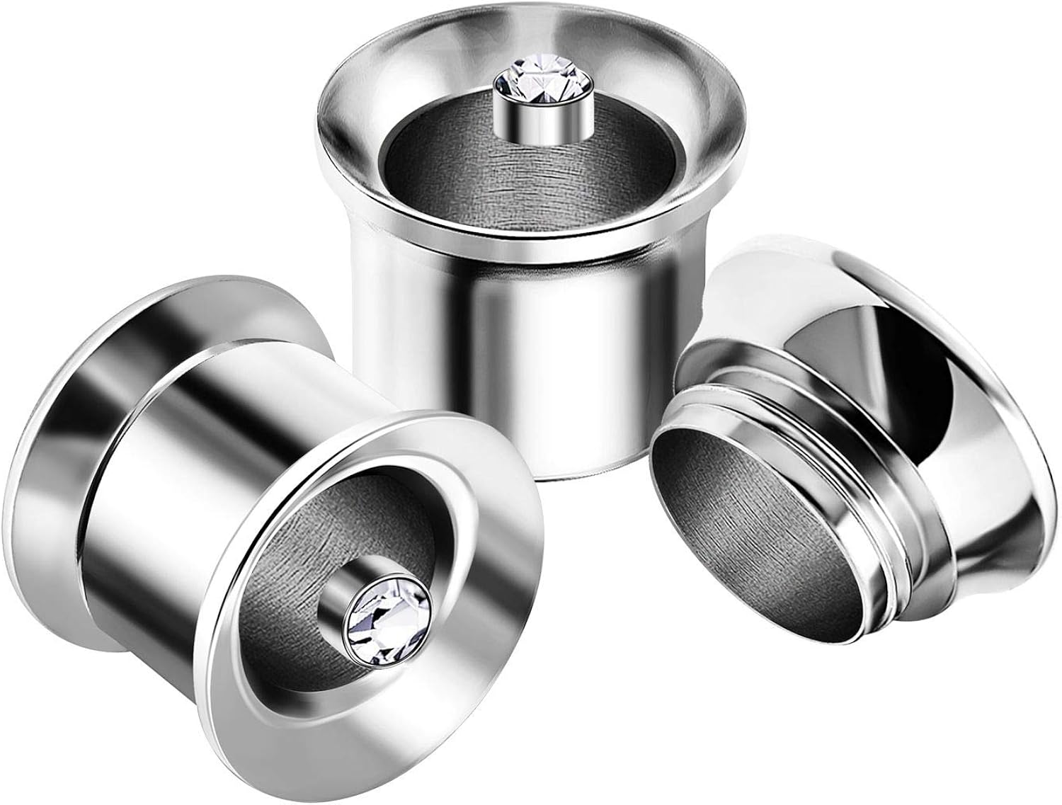 2PCS Stainless Steel Internally Threaded Flesh Clear Crystal Gauge Ear ...