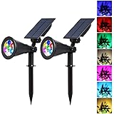 T-SUN [2 Pack 250 Lumens] LED Solar Spotlights, Color-Changing 4 LED ...