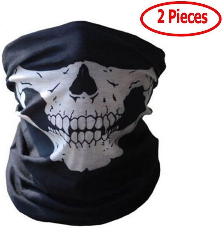 SUNREEK 2 Pieces Motorcycle Face Skull Mask Half Face Motorbike Neck ...