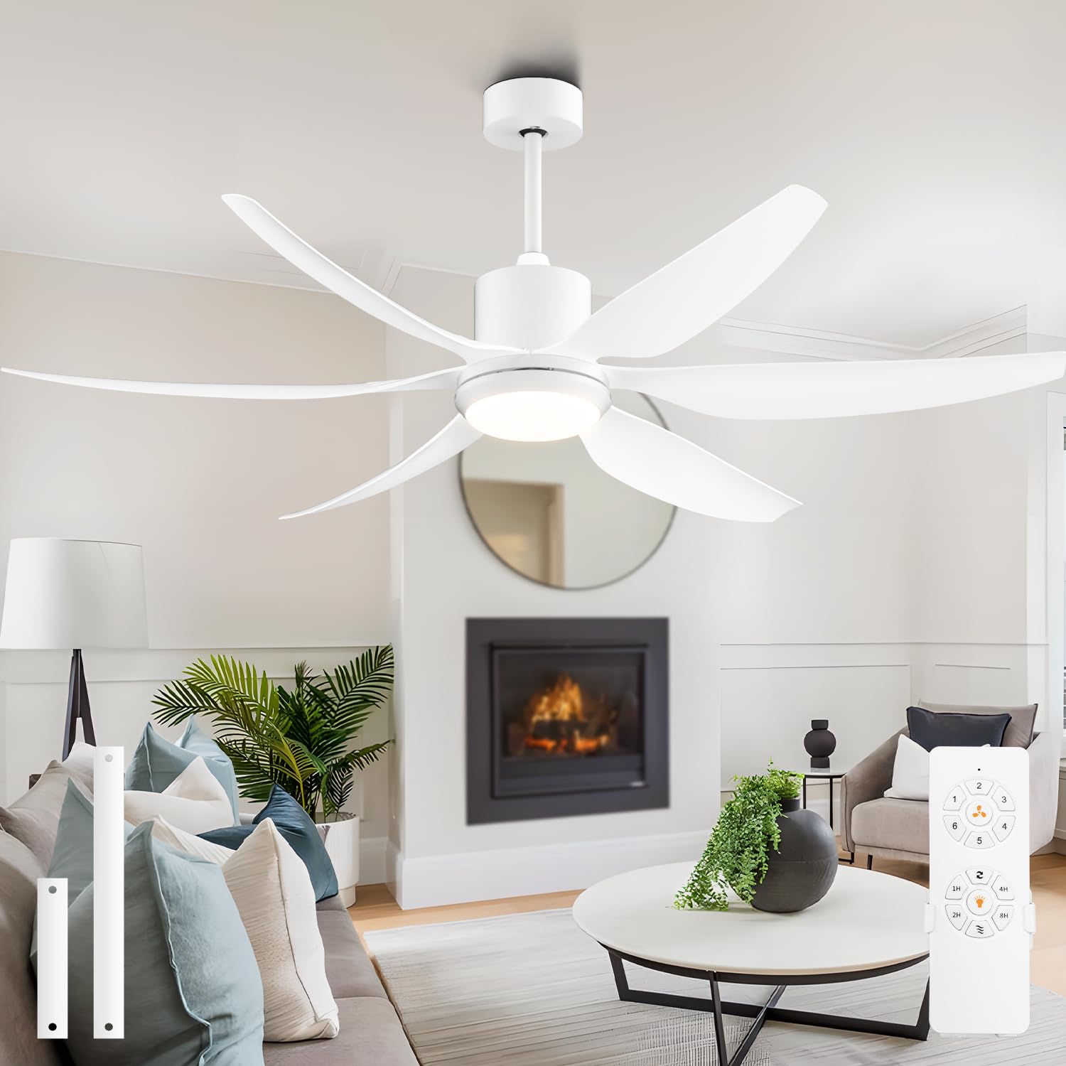 Frstem Modern 66" Large Ceiling Fan with Light & Remote Control in ...